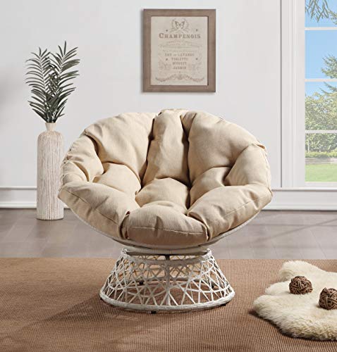 OSP Home Furnishings Wicker Papasan Chair with 360-Degree Swivel, Large, Cream Frame with Cream Cushion