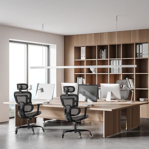 Ergonomic Office Chair - Mesh Office Chair High Back, Rolling Desk Chair, Executive Swivel Chair, Computer Chair with 3D Adjustable Armrest Headrest, 3D Lumbar Support, Blade Wheels