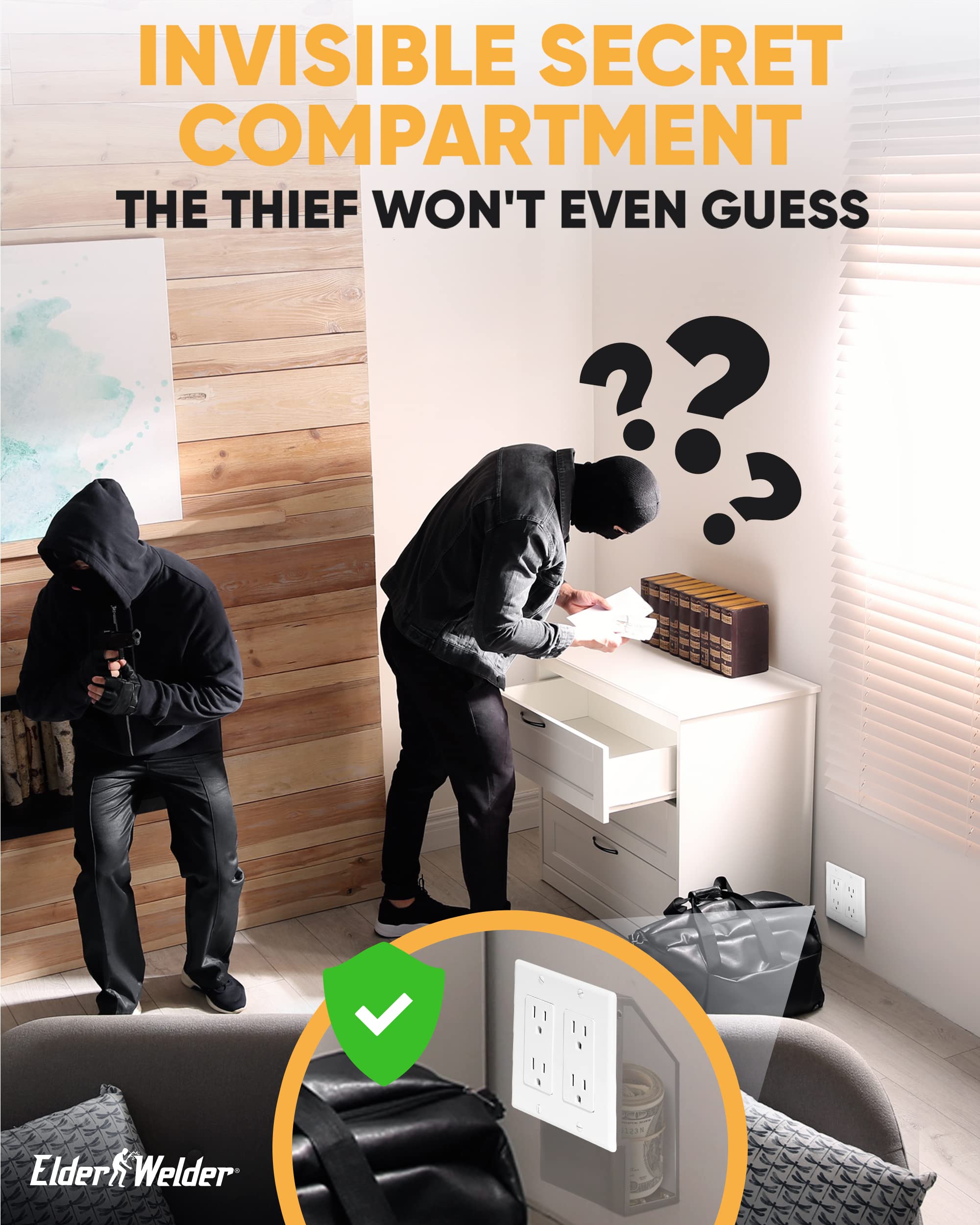 Elder Welder® Wall Outlet Hidden Safe with Key Lock | The Sneaky Way to Trick Thieves | Easy to Install | 100% Real Wall Plate | Wall Hidden Safe for Money | Elevated Choice Over Book Safe or Can Safe