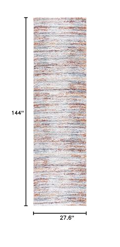 SAFAVIEH Berber Shag Collection Runner Rug - 2'3" x 12', Blue Rust & Ivory, Stripe Design, Non-Shedding & Easy Care, 1.25-inch Thick Ideal for High Traffic Areas in Living Room, Bedroom (BER565A)