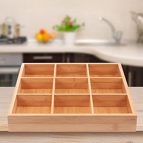 DOITOOL Divided Serving Tray Bamboo 9 Compartments Serving Platter Sushi Plate Candy Bowl for Home Restaurant