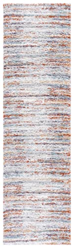 SAFAVIEH Berber Shag Collection Runner Rug - 2'3" x 12', Blue Rust & Ivory, Stripe Design, Non-Shedding & Easy Care, 1.25-inch Thick Ideal for High Traffic Areas in Living Room, Bedroom (BER565A)