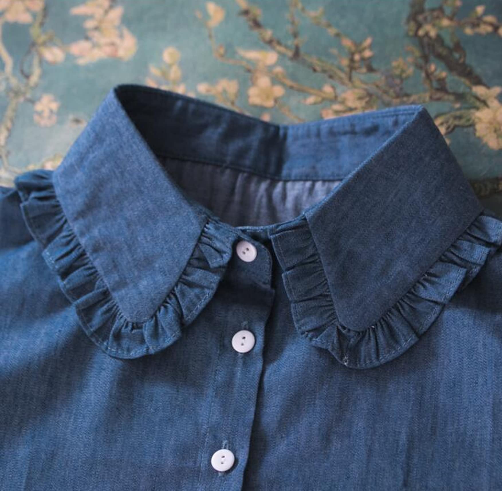 GUZOSJO Denim Detachable Collar Shirt,Dickey Half Blouse False Collar for Lady Girls