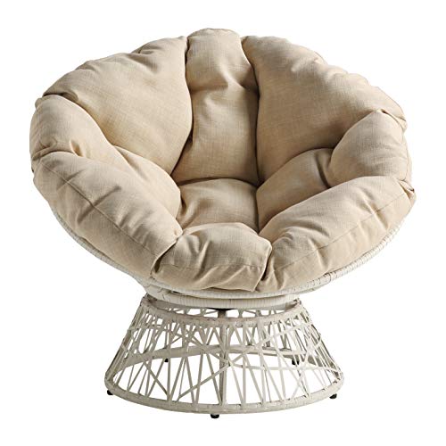 OSP Home Furnishings Wicker Papasan Chair with 360-Degree Swivel, Large, Cream Frame with Cream Cushion