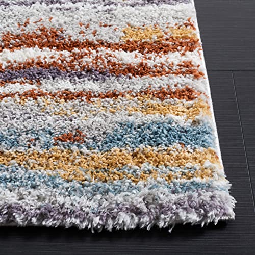 SAFAVIEH Berber Shag Collection Runner Rug - 2'3" x 12', Blue Rust & Ivory, Stripe Design, Non-Shedding & Easy Care, 1.25-inch Thick Ideal for High Traffic Areas in Living Room, Bedroom (BER565A)