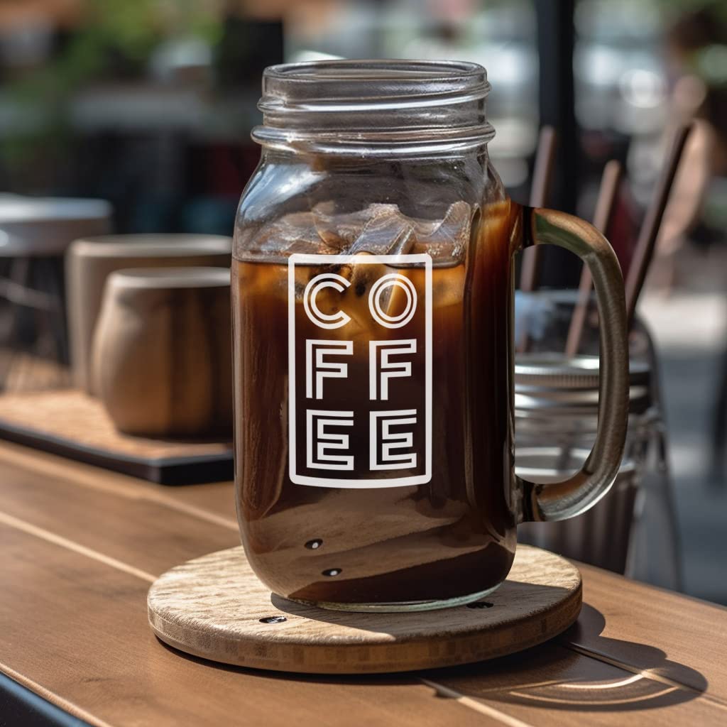 ANOTION Mason Jar Iced Coffee Cup with Handle, 24oz Regular Mouth Mason Jars with Lid and Straw Glass Coffee Drinking Glasses Tumbler Reusable Cups Bottles for Travel Office Home