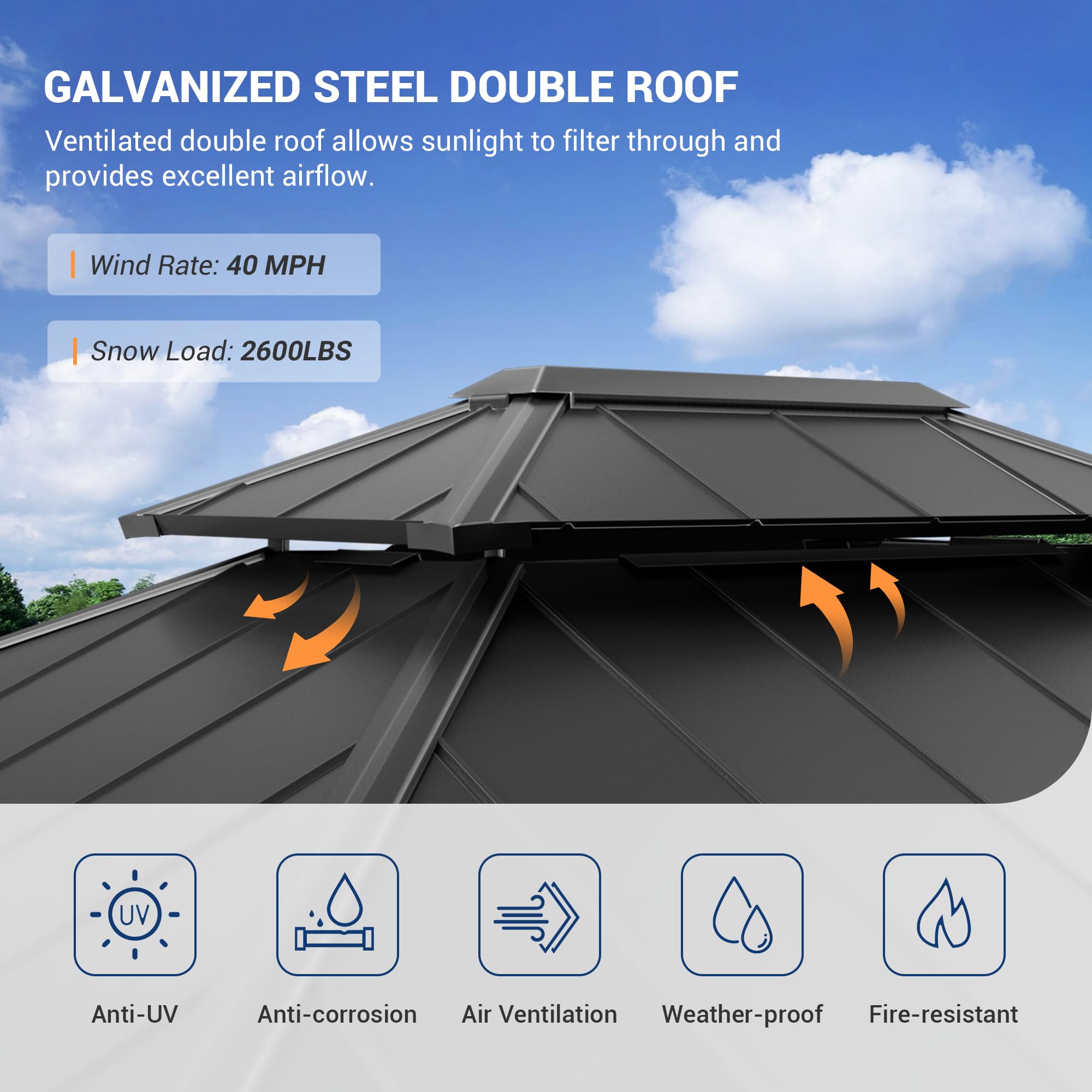 Amopatio 12' X 14' Hardtop Gazebo Permanent Aluminum Gazebos with Galvanized Steel Double Roof for Patio Lawn and Garden,with Curtains & Mosquito Netting