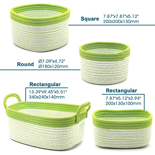 Acrola 4-Pack 100% Cotton Rope Woven Decorative Storage Baskets (Green) ST04002