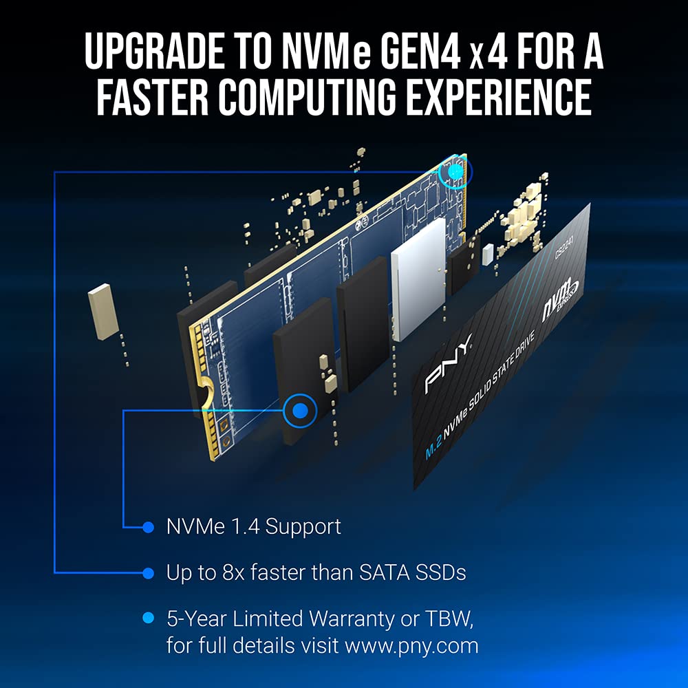 PNY CS2241 500GB M.2 NVMe Gen4 x4 Internal Solid State Drive (SSD) - M280CS2241-500-RB