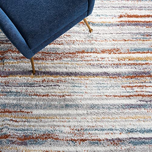 SAFAVIEH Berber Shag Collection Runner Rug - 2'3" x 12', Blue Rust & Ivory, Stripe Design, Non-Shedding & Easy Care, 1.25-inch Thick Ideal for High Traffic Areas in Living Room, Bedroom (BER565A)