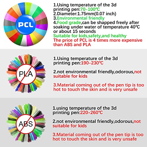 3D Printing Pen PCL Filament Refills 1.75mm, Pack of 20 Colors, Low Melting Temp of 70β, High-Precision Diameter, Non-Toxic Non-Clogging (200 FT)