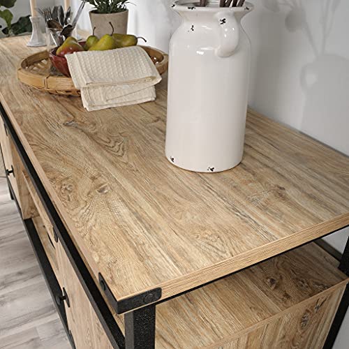 Sauder Steel River TV Stand with Doors, L: 60.24" x W: 19.09" x H: 29.72", Milled Mesquite Finish