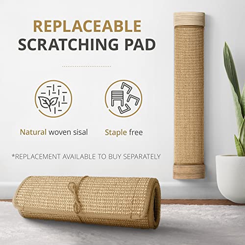 7 Ruby Road Wall Mounted Cat Scratching Post - Wall Mount Wooden Sisal Cat Scratcher & Vertical Scratch Pad (Replaceable) - Modern Cat Wall Furniture for Indoor Cats or Kittens (29.5 x 6 in)