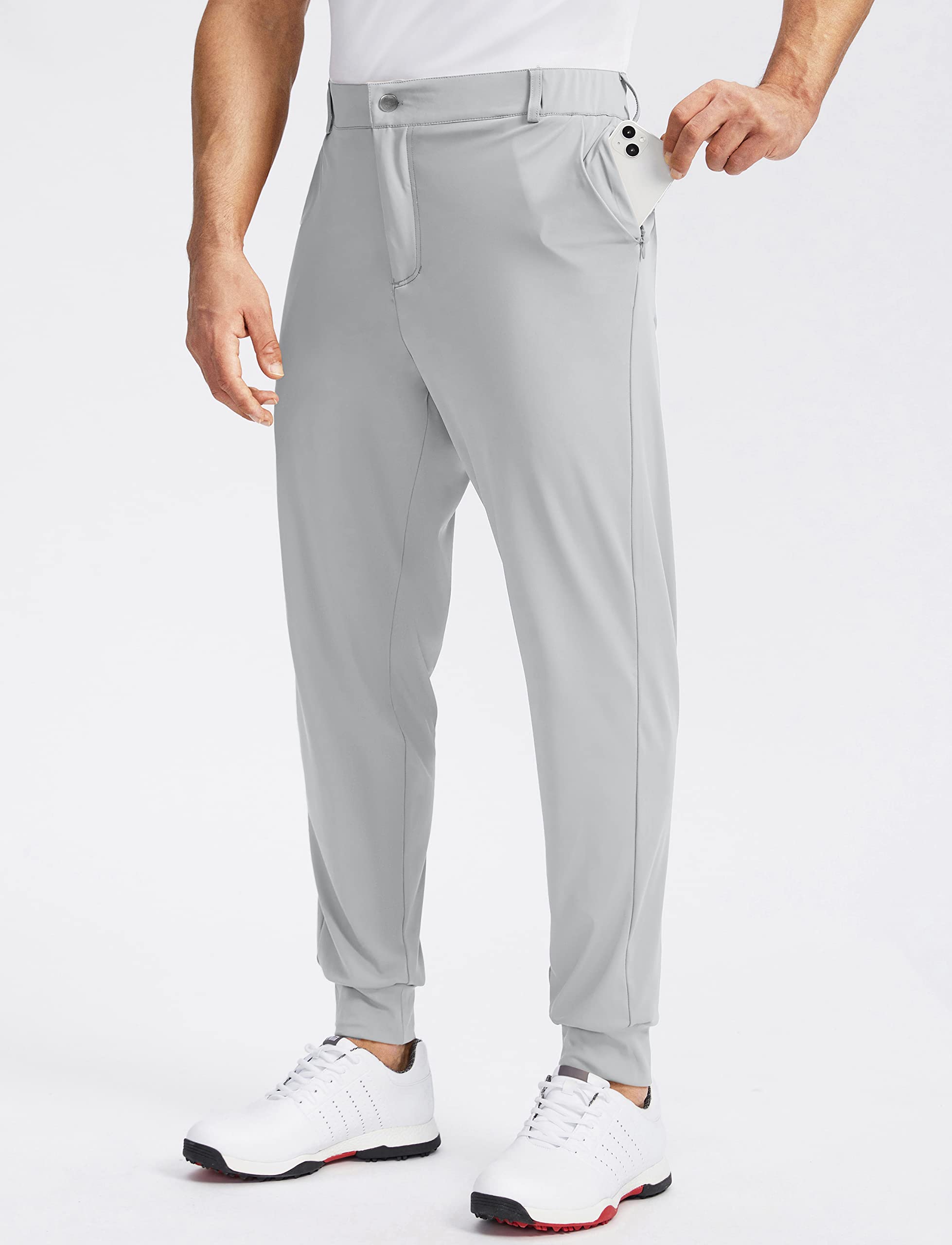 Men's Golf Joggers Pants with 5 Pockets Slim Fit Stretch Sweatpants Running Travel Dress Work Pants for Men(Halo Gray, Medium