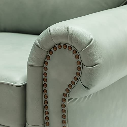 HULALA HOME 81'' Upholstered Leather Sofa with Nailhead Trim and Rolled Armrests, Mid-Century Modern Living Room 3-Seater Couch, Sage Couch with Removable Cushion for Bedroom Apartment