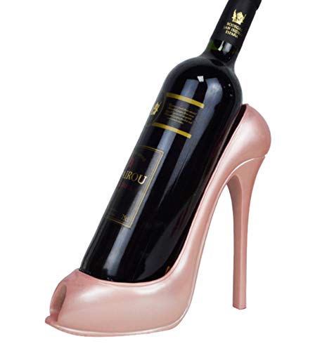 Fantes High Heel Wine Holder Bottle Rack Counter Top Storage Stand for Wedding Party Home Decor (Rose Gold High Heel)