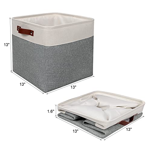Univivi Fabric Cube Storage Bins 13 x 13 Storage Cube Bins with Hard Bottom and PU Handles Storage Cubes Organizer for Shelf Nursery Home 4 pack（Dark Grey）