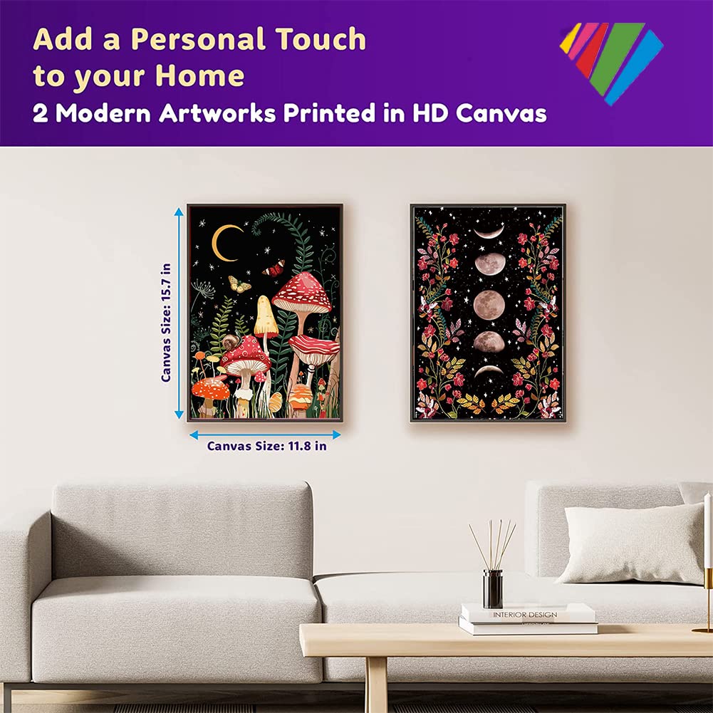 OFRKE 2-Piece Diamond Painting Kits for Adults and Kids,5D DIY Full Drill Round Art Gems Mushroom Forest Diamond Art Perfect for Home Wall Deco Diamond Decor 12"x16"