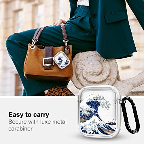 MOSNOVO AirPods Case, Apple AirPods 1 &2 Case, Cool Tokyo Wave Clear Case Design with Luxe Metal Ring Shockproof Protective Cover Case for AirPods