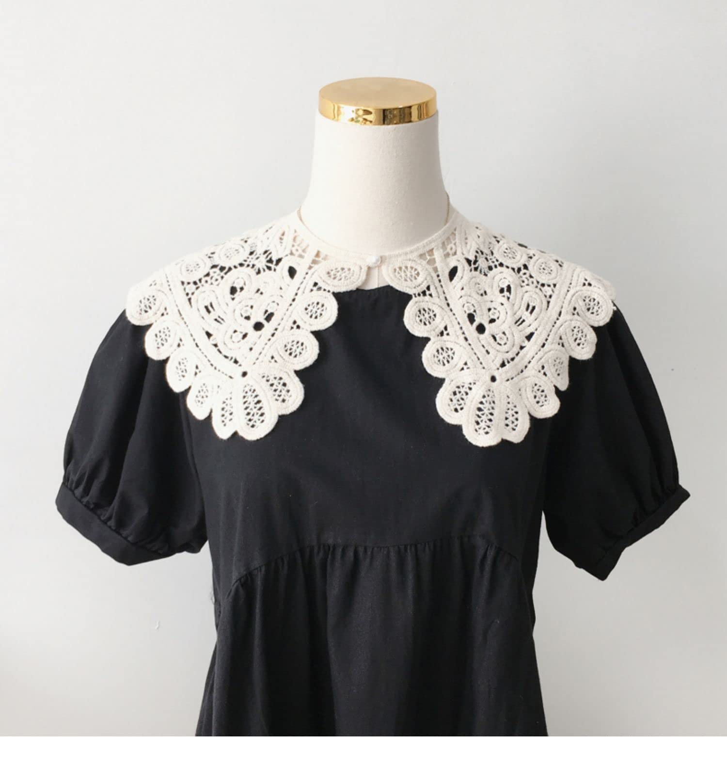 WENLOOY Retro Hollow Out Lace Floral False Collar Detachable Fake Collar for Women Girl C White