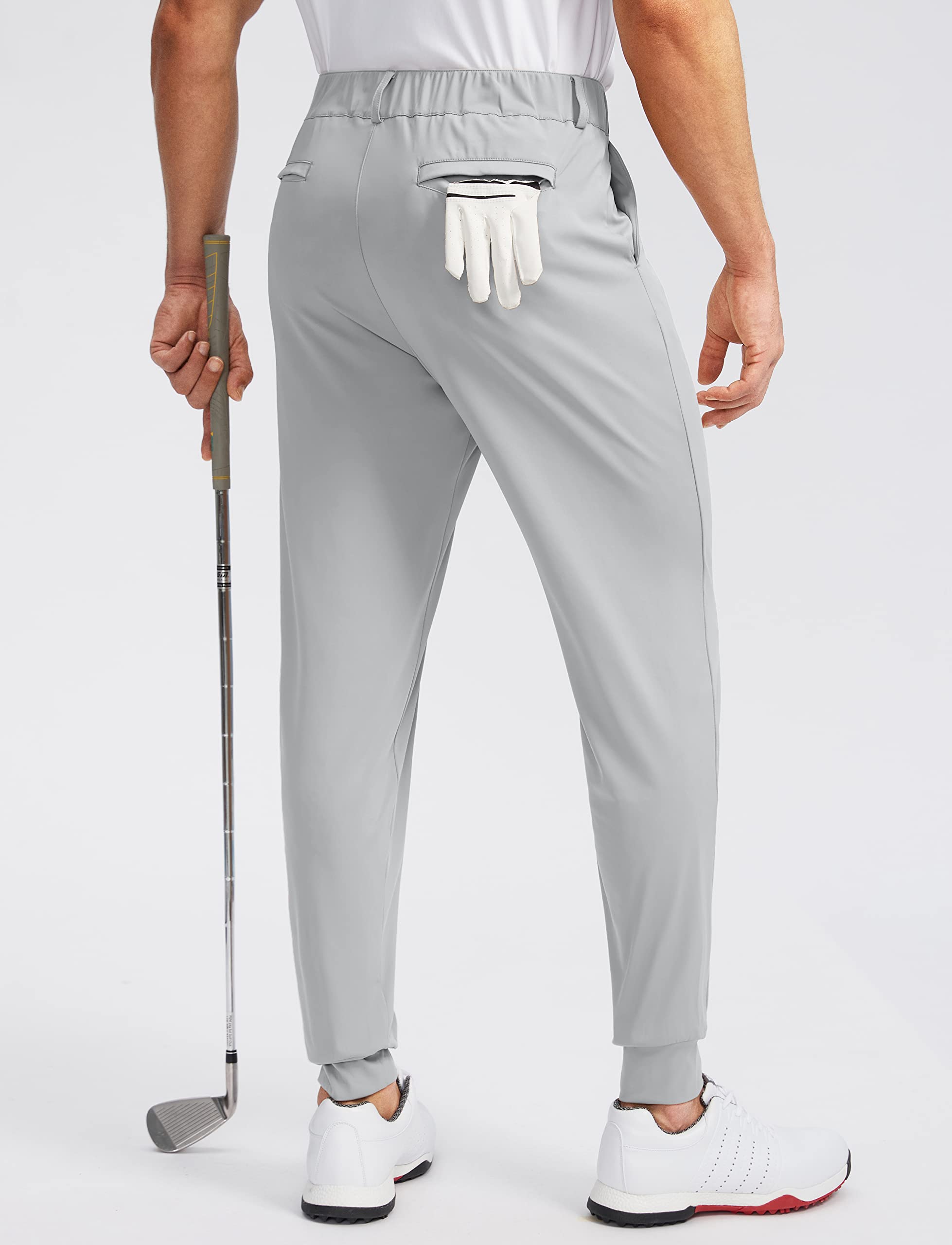 Men's Golf Joggers Pants with 5 Pockets Slim Fit Stretch Sweatpants Running Travel Dress Work Pants for Men(Halo Gray, Medium