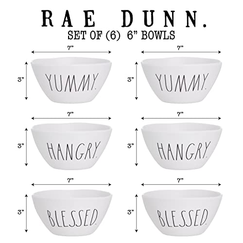 Rae Dunn Melamine Bowl Sets - Durable Dishwasher Safe Dinner/Cereal Bowls Set of 6 (6 inch) Bowl Set for Soup, Cereal, Pasta, Salads