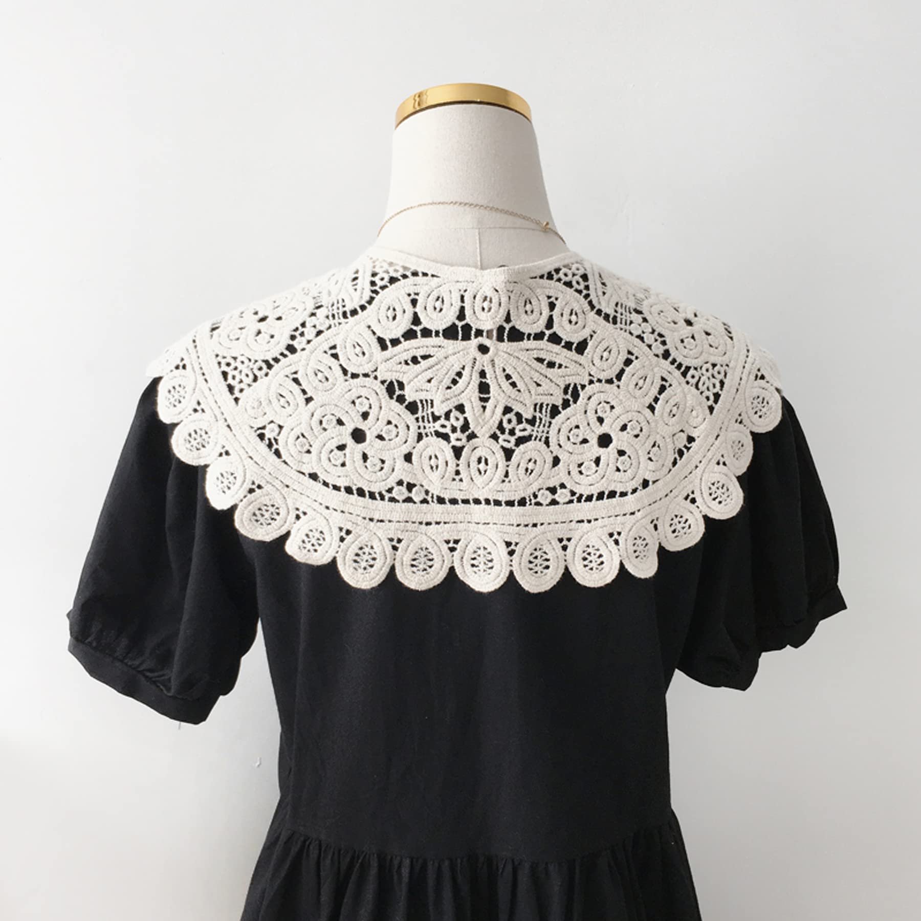 WENLOOY Retro Hollow Out Lace Floral False Collar Detachable Fake Collar for Women Girl C White