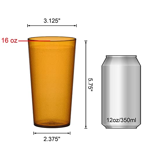 Amazing Abby - Cafely - 16-Ounce Plastic Tumblers (Set of 8), Plastic Drinking Glasses, Restaurant-Style Tumblers, Commercial-Grade Cups, Stackable, BPA-Free, Shatter-Proof, Dishwasher-Safe, Amber