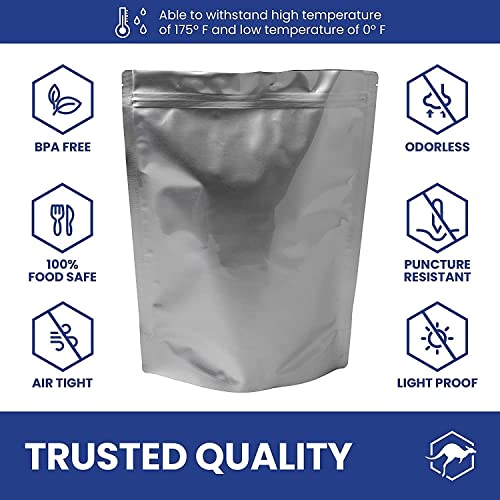 15x Silver 5 Gallon Wallaby Mylar Bag - (5 Mil) + 60 Mylar Bag Bundle - 1 Gallon Stand-Up Zipper Pouches - (7.5 Mil-10ββx14ββ), Oxygen Absorbers, Labels - Resealable Zipper, Heat Seal, FDA Grade