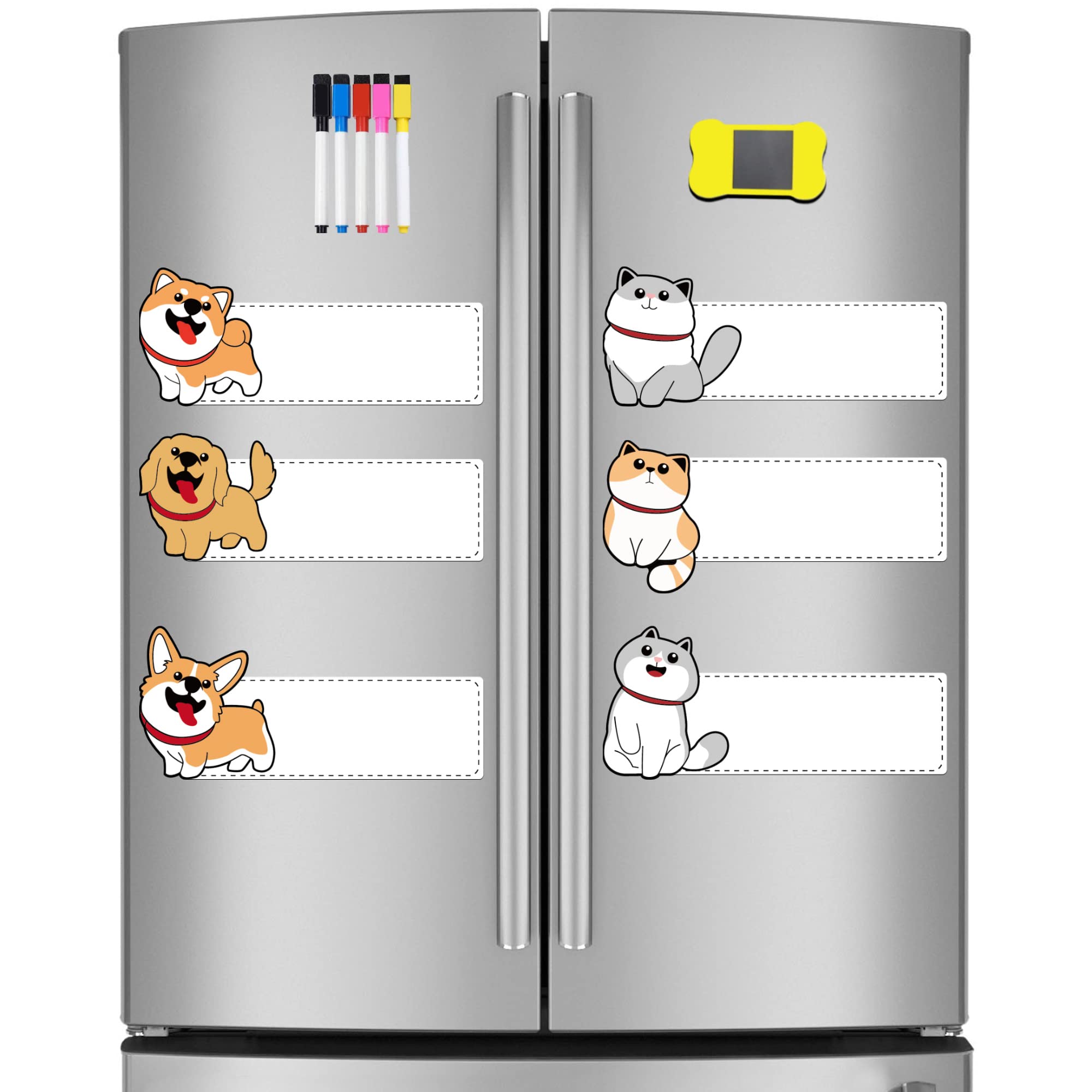 Magnetic Dry Erase Whiteboard for Fridge(Set of 6),Cats and Dogs Funny Magnetic,Small Magnet Fridge Message Boards for Kitchen Refrigerator Reminder Sticker, Planner, Grocery List