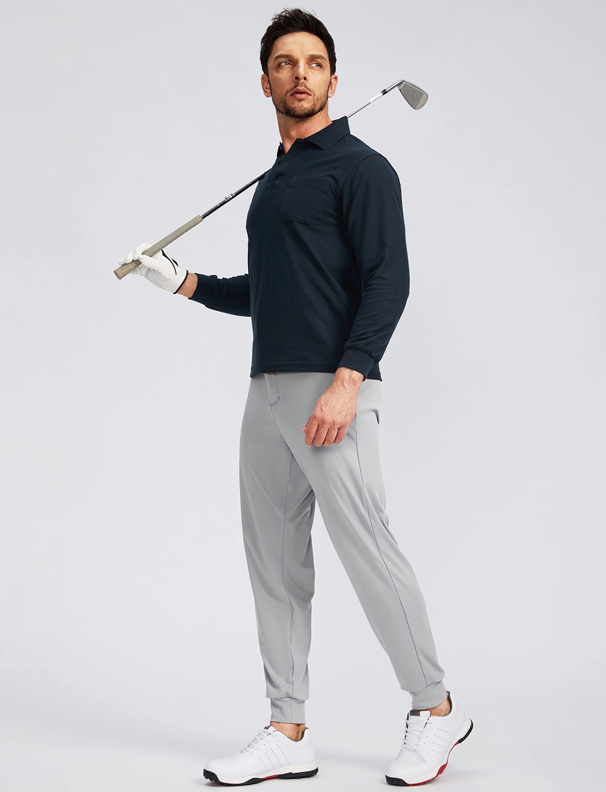 Men's Golf Joggers Pants with 5 Pockets Slim Fit Stretch Sweatpants Running Travel Dress Work Pants for Men(Halo Gray, Medium