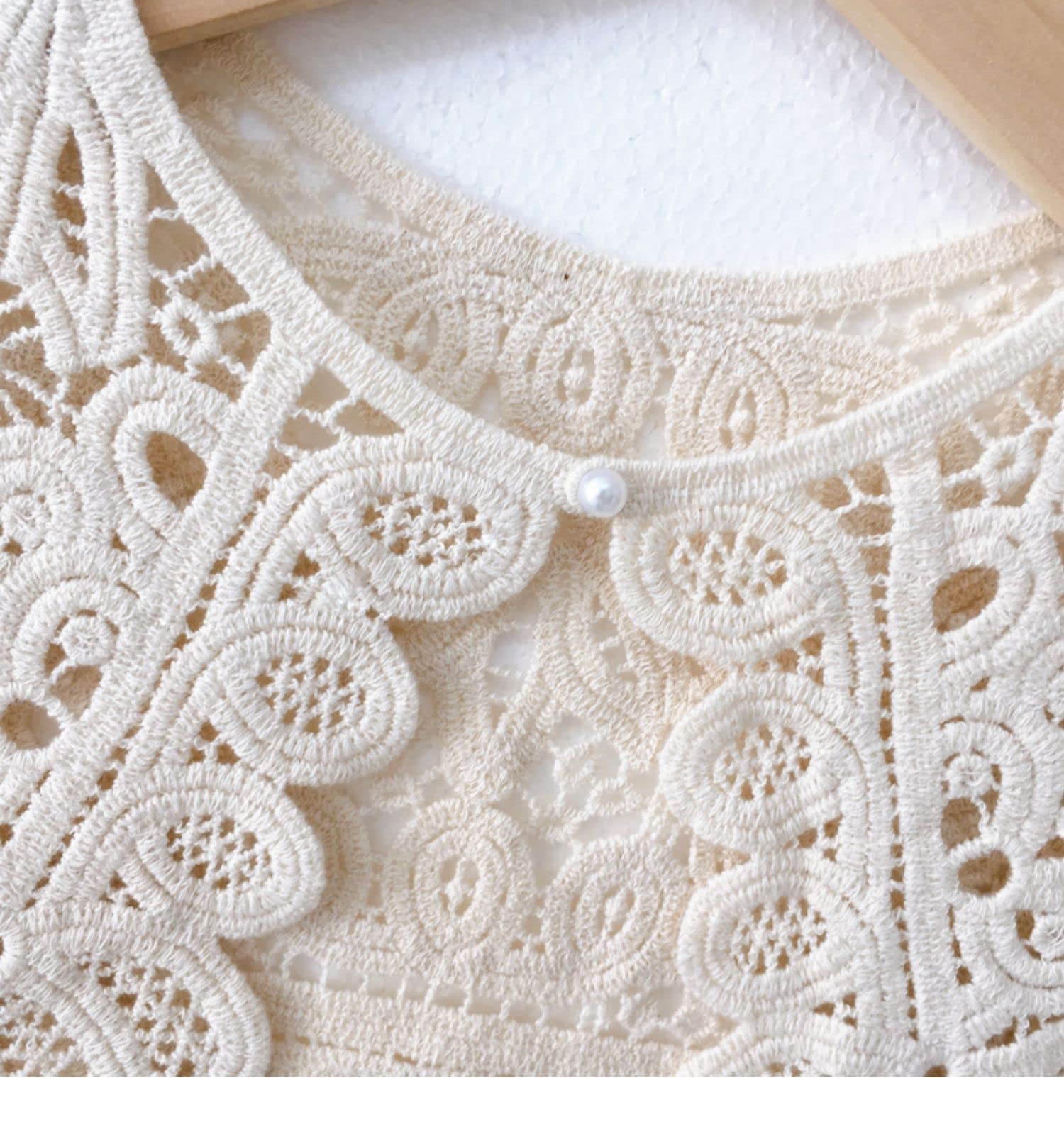 WENLOOY Retro Hollow Out Lace Floral False Collar Detachable Fake Collar for Women Girl C White