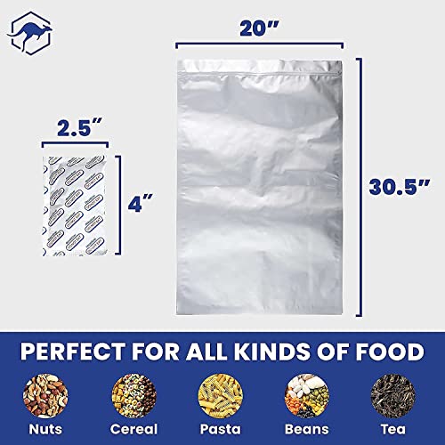 15x Silver 5 Gallon Wallaby Mylar Bag - (5 Mil) + 60 Mylar Bag Bundle - 1 Gallon Stand-Up Zipper Pouches - (7.5 Mil-10ββx14ββ), Oxygen Absorbers, Labels - Resealable Zipper, Heat Seal, FDA Grade