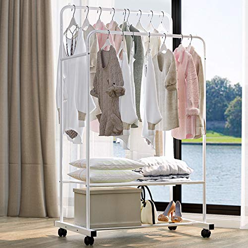 MOAMUN Clothes Rack on Wheels Heavy Duty Rolling Garment Rack, Clothing Organizer Multifunctional Bedroom Clothing Rack(White)
