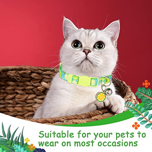 12 Pieces Breakaway Cats Collar with Bell and Summer Fruit Patterns Pendants, Safety Adjustable Collar Set for Pets Decoration (Small)