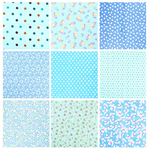 EXCEART 9pcs Cotton Fabric Quilting Patchwork Fabric Square Sewing Craft Fabric Printed Fabric Bundle with Scissors for Sewing Quilting Handmade DIY Crafts (Mixed Color 25x25cm)