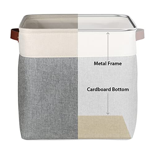 Univivi Fabric Cube Storage Bins 13 x 13 Storage Cube Bins with Hard Bottom and PU Handles Storage Cubes Organizer for Shelf Nursery Home 4 pack（Dark Grey）