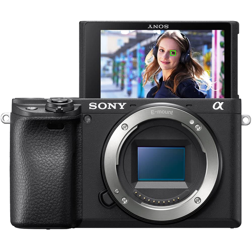 Sony a6400 Mirrorless Camera (ILCE-6400/B) + 64GB Card + Card Reader + Case + Flex Tripod + Hand Strap + Memory Wallet + Cap Keeper + Cleaning Kit (Renewed)