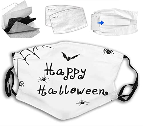 VeJerKK Spider Web Reusable Face Masks with Adjustment Earloop,Happy Halloween,Protection 5-ply Breathable Face Masks for Women Men,Black White