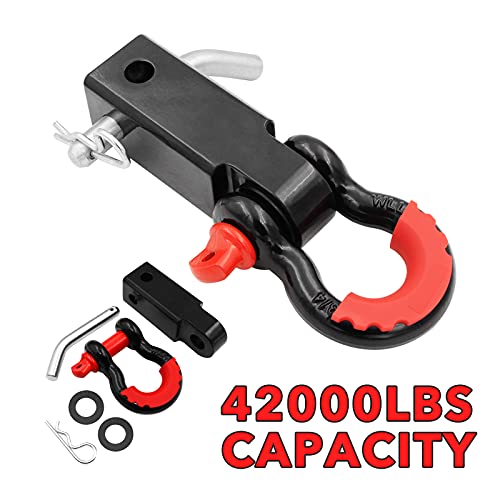 Shackle Hitch Receiver, 2 inch 42000 Lbs Maximum Break Strength, Solid with 3/4'' D Ring, Heavy Duty Towing Hitch Receivers, Never Rust, Best Towing Accessories for Vehicle Recovery Off-Road