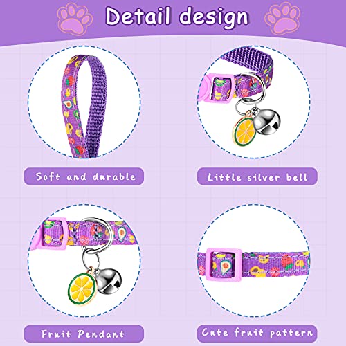 12 Pieces Breakaway Cats Collar with Bell and Summer Fruit Patterns Pendants, Safety Adjustable Collar Set for Pets Decoration (Small)
