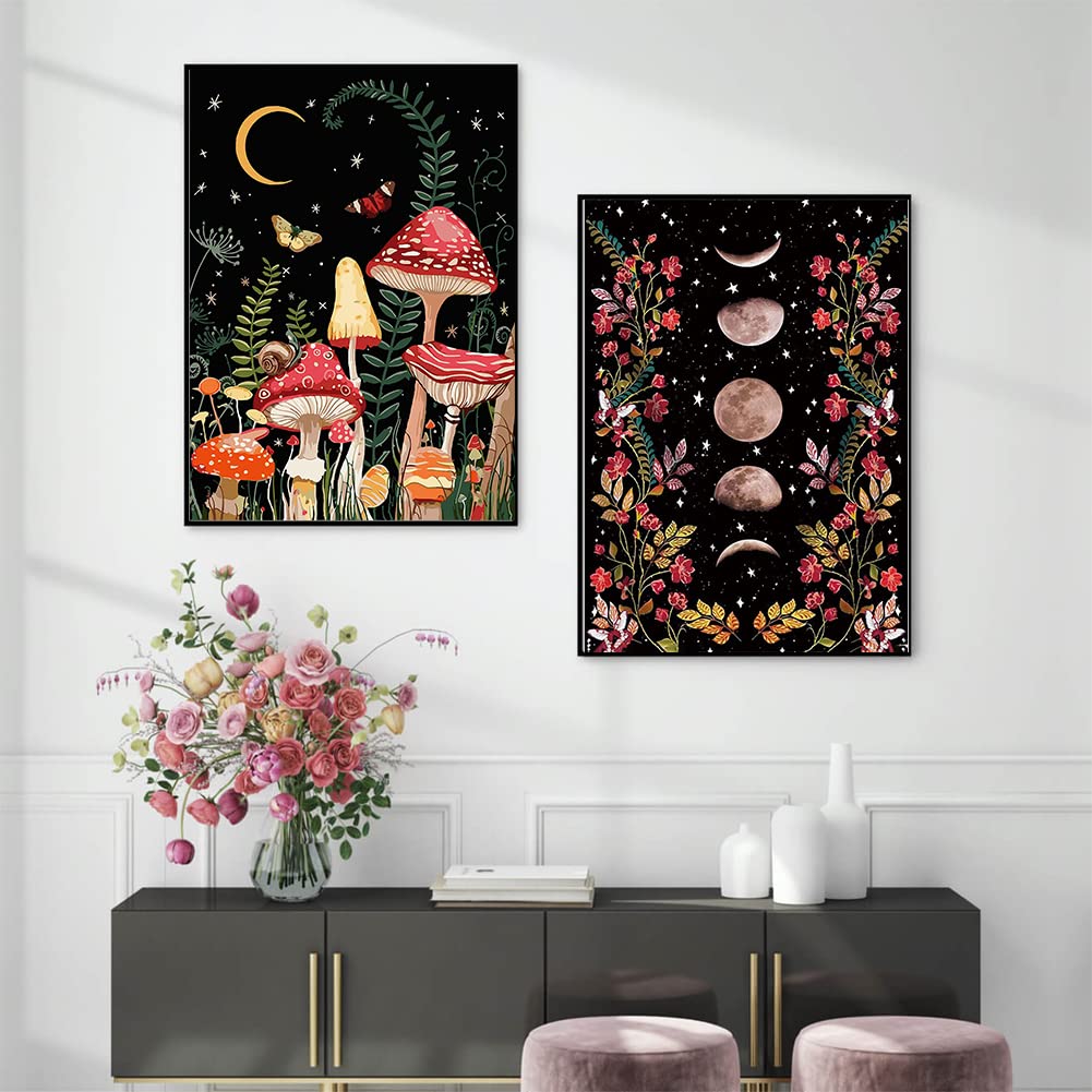 OFRKE 2-Piece Diamond Painting Kits for Adults and Kids,5D DIY Full Drill Round Art Gems Mushroom Forest Diamond Art Perfect for Home Wall Deco Diamond Decor 12"x16"
