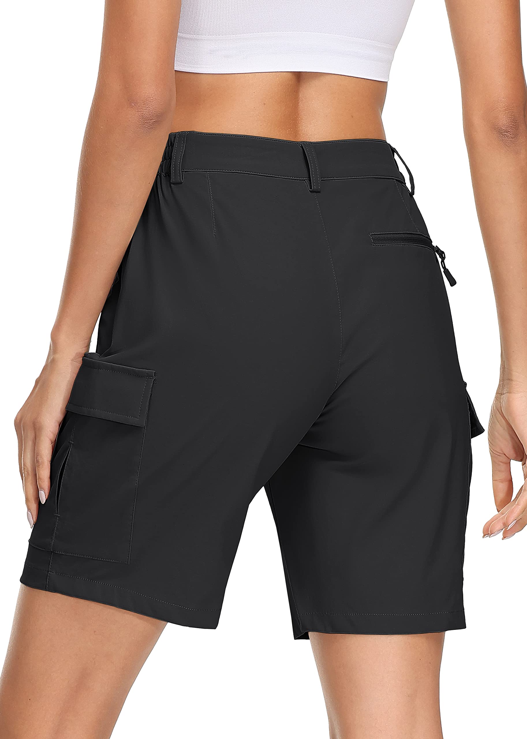 MAGCOMSEN Hiking Shorts for Women Lightweight Quick Dry Cargo Shorts with Pockets Tactical Travel Black Golf Shorts S