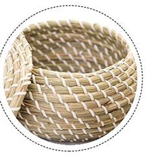 UXZDX Straw Hand-Woven Storage Basket, Wicker Basket with Lid, Family Storage Tissue Storage Basket (Size : 15cm)