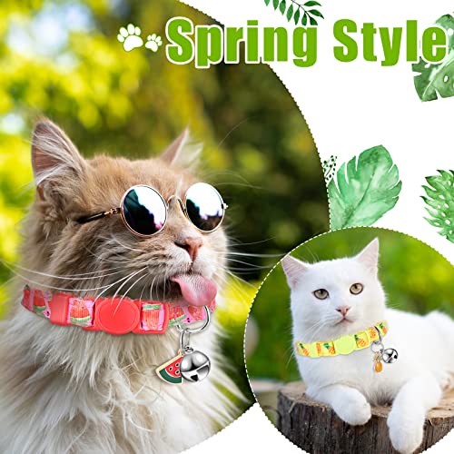 12 Pieces Breakaway Cats Collar with Bell and Summer Fruit Patterns Pendants, Safety Adjustable Collar Set for Pets Decoration (Small)