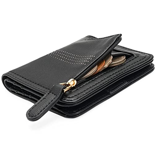 APHISON Womens Wallet, RFID Wallet Women Sequin Line Vegan Leather Slim Bifold Compact Small Wallet for Women with ID Credit Card Holder Zipper Coin Pocket Wallet Black