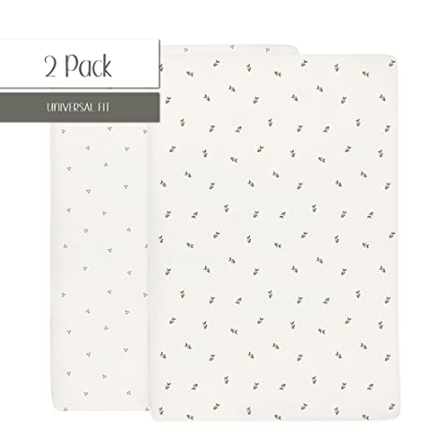 Ely's & Co. Patent Pending Waterproof Pack N Play | Mini Portable Crib Sheet Set - 2 Pack Berry and Cluster Dot (Sage)