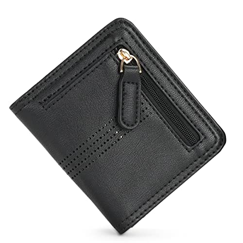 APHISON Womens Wallet, RFID Wallet Women Sequin Line Vegan Leather Slim Bifold Compact Small Wallet for Women with ID Credit Card Holder Zipper Coin Pocket Wallet Black