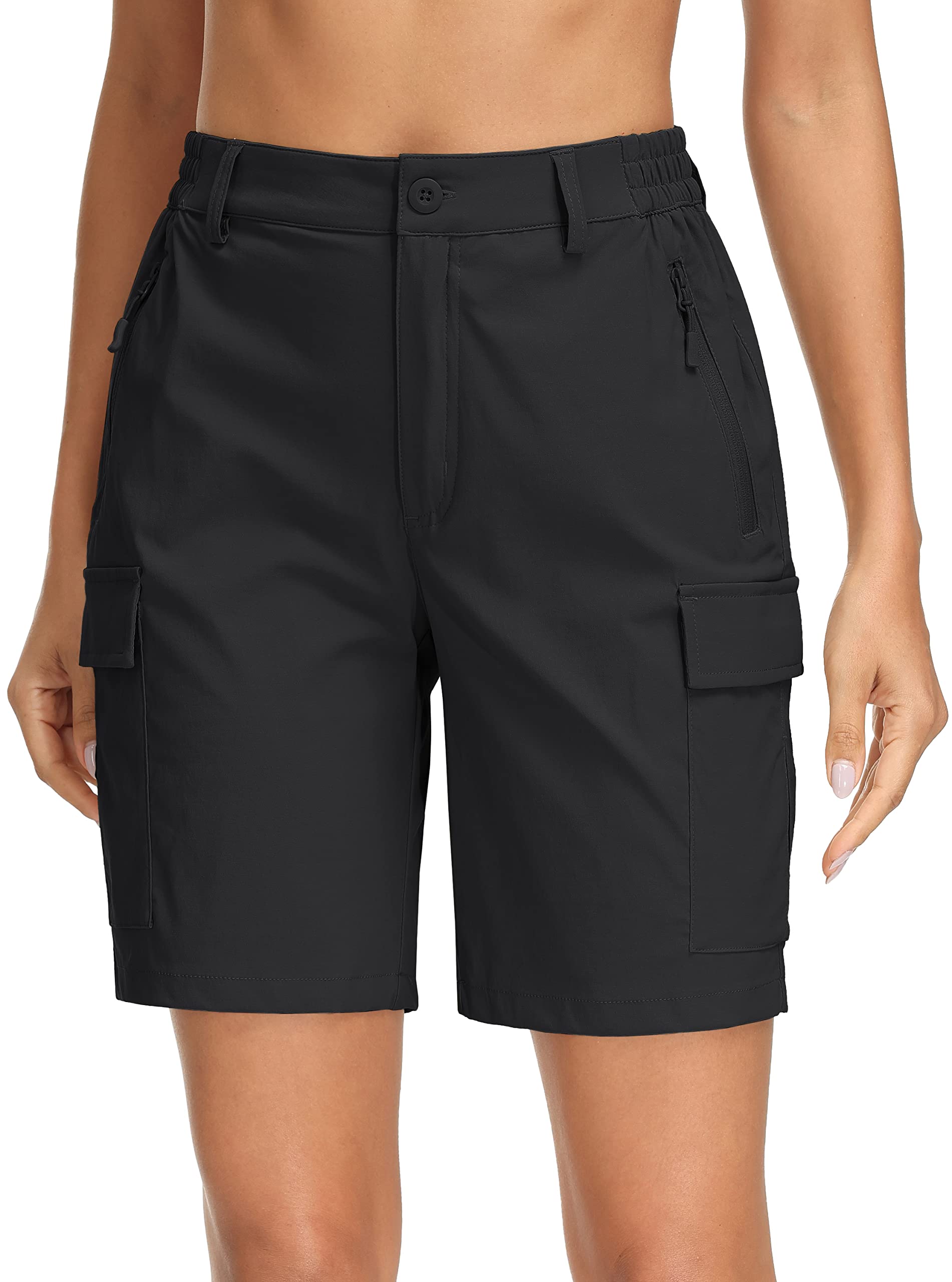 MAGCOMSEN Hiking Shorts for Women Lightweight Quick Dry Cargo Shorts with Pockets Tactical Travel Black Golf Shorts S