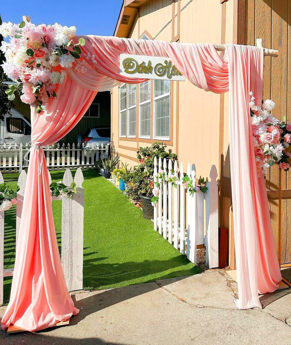 Pink Chiffon Wedding Party Stage Drapes - 10ft Long, 2 Panels, Rod Pockets